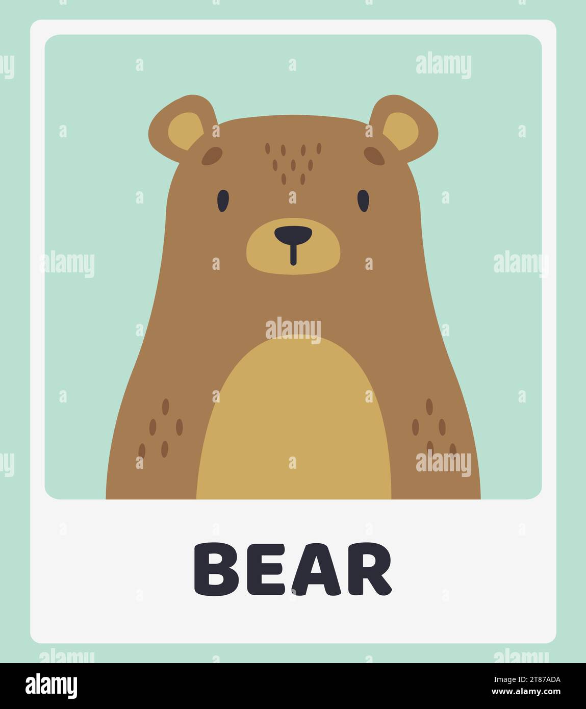 Cute brown bear. Animal portraits. Educational cards for children ...