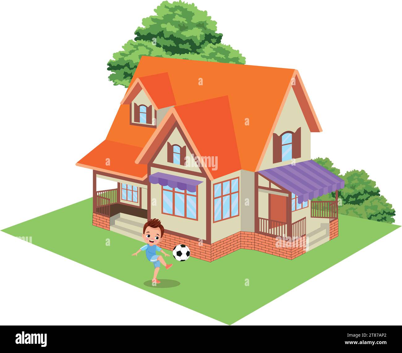 One cut cartoon house and children Stock Vector Image & Art - Alamy