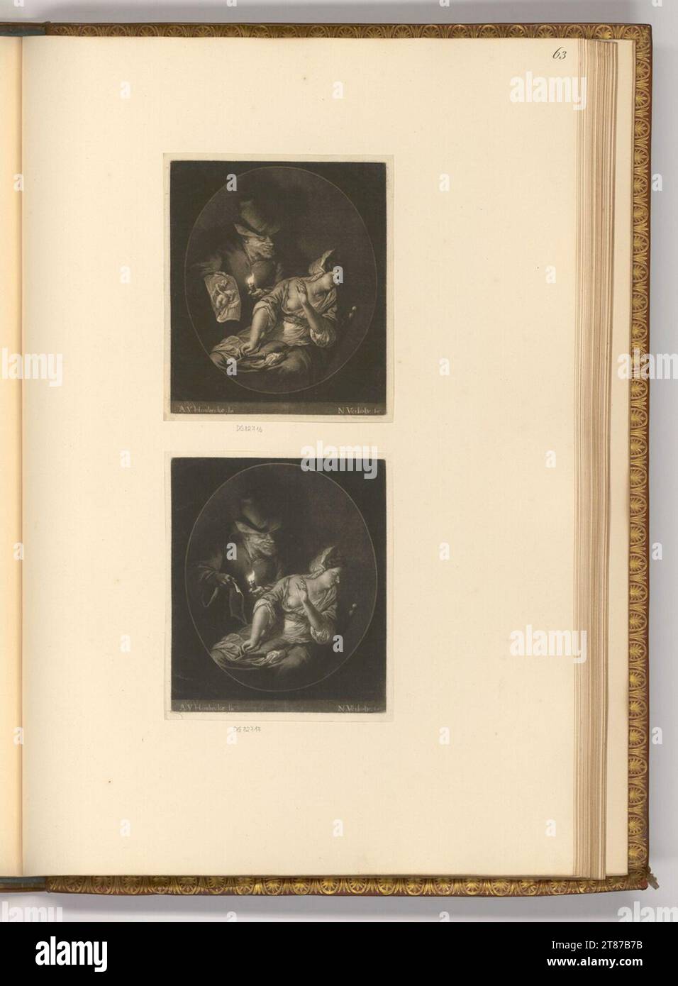 Nicolaas Verkolje (Engraver) Man with candle shows a woman a drawing ...