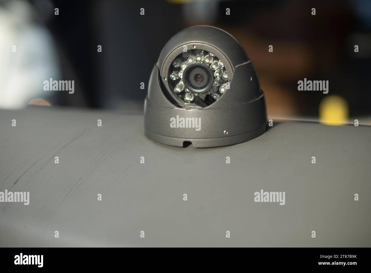 CCTV camera in transport. Video camera in bus. Transport security ...