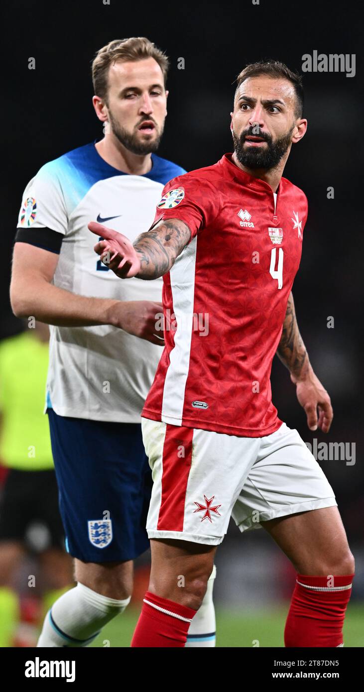 LONDON, ENGLAND - November 17: Steve Borg of Malta, Harry Kane of ...