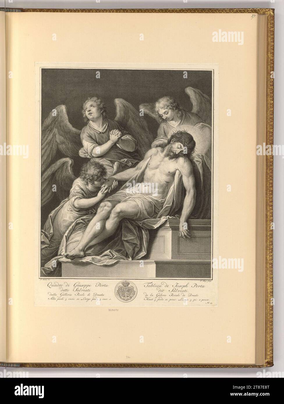 Pieter Tanjé (Engraver) Dead Christ with three angels. Copper engraving ...