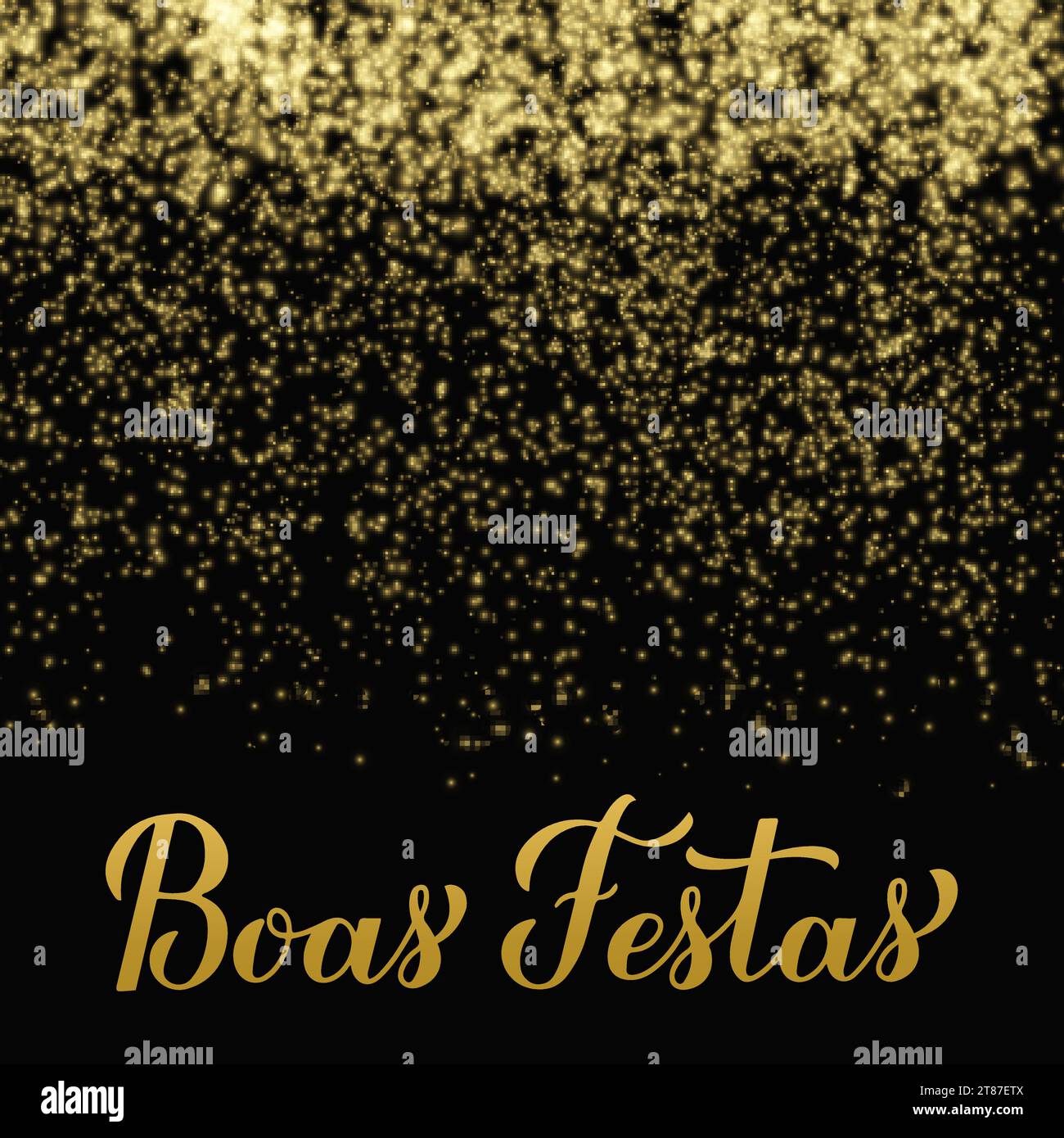 Boas Festas calligraphy hand lettering on shiny gold sparkles ...