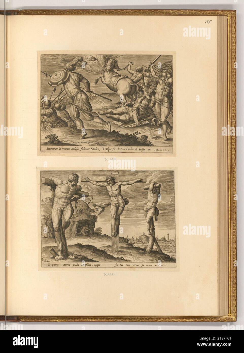 Hans Collaert d. Ä. (Engraver) Paul's conversion; Christ on the cross ...