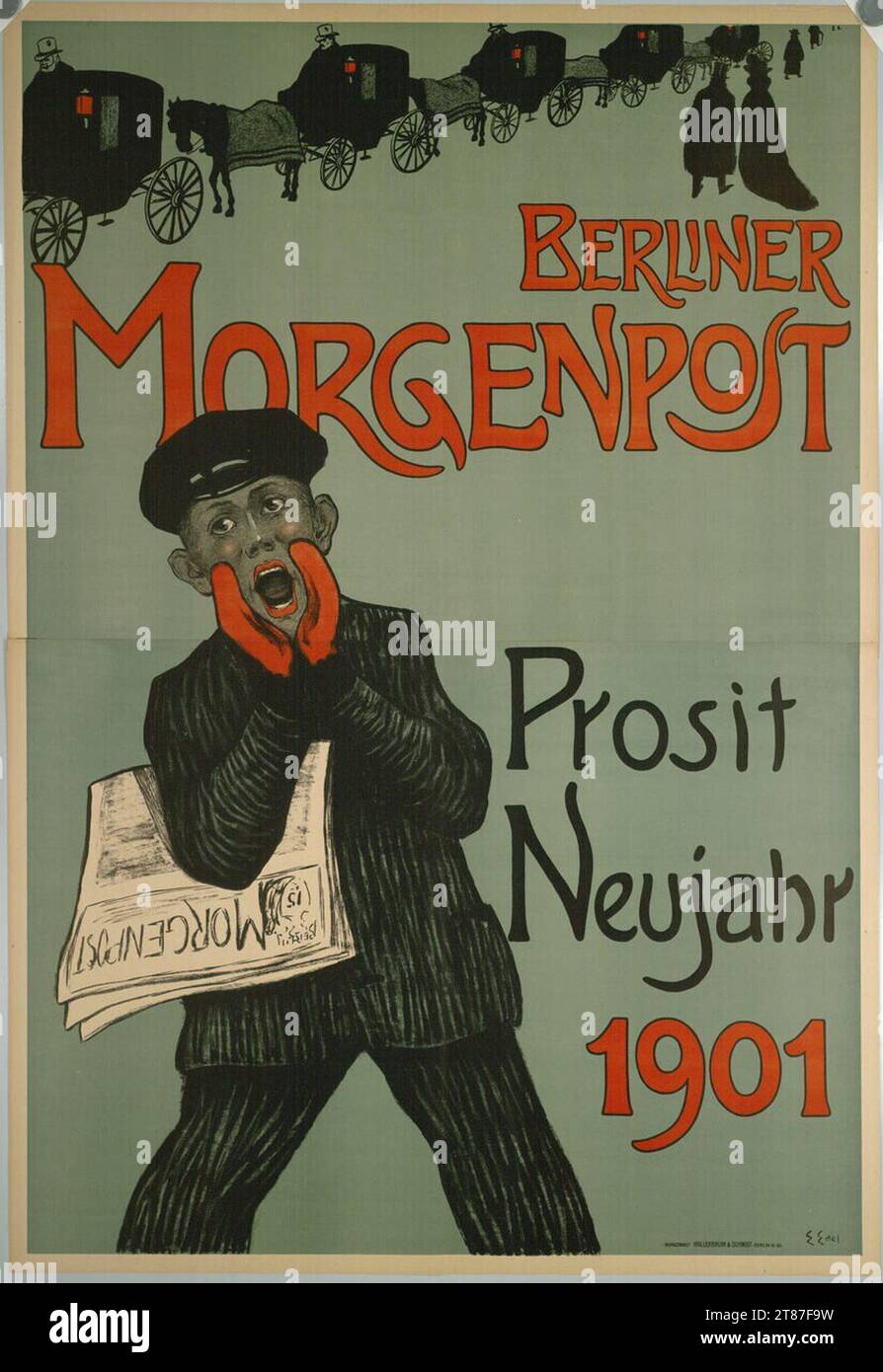 Edmund Edel Berlin Morgenpost; Prosit New Year 1901. Color 1901 , 1901 ...