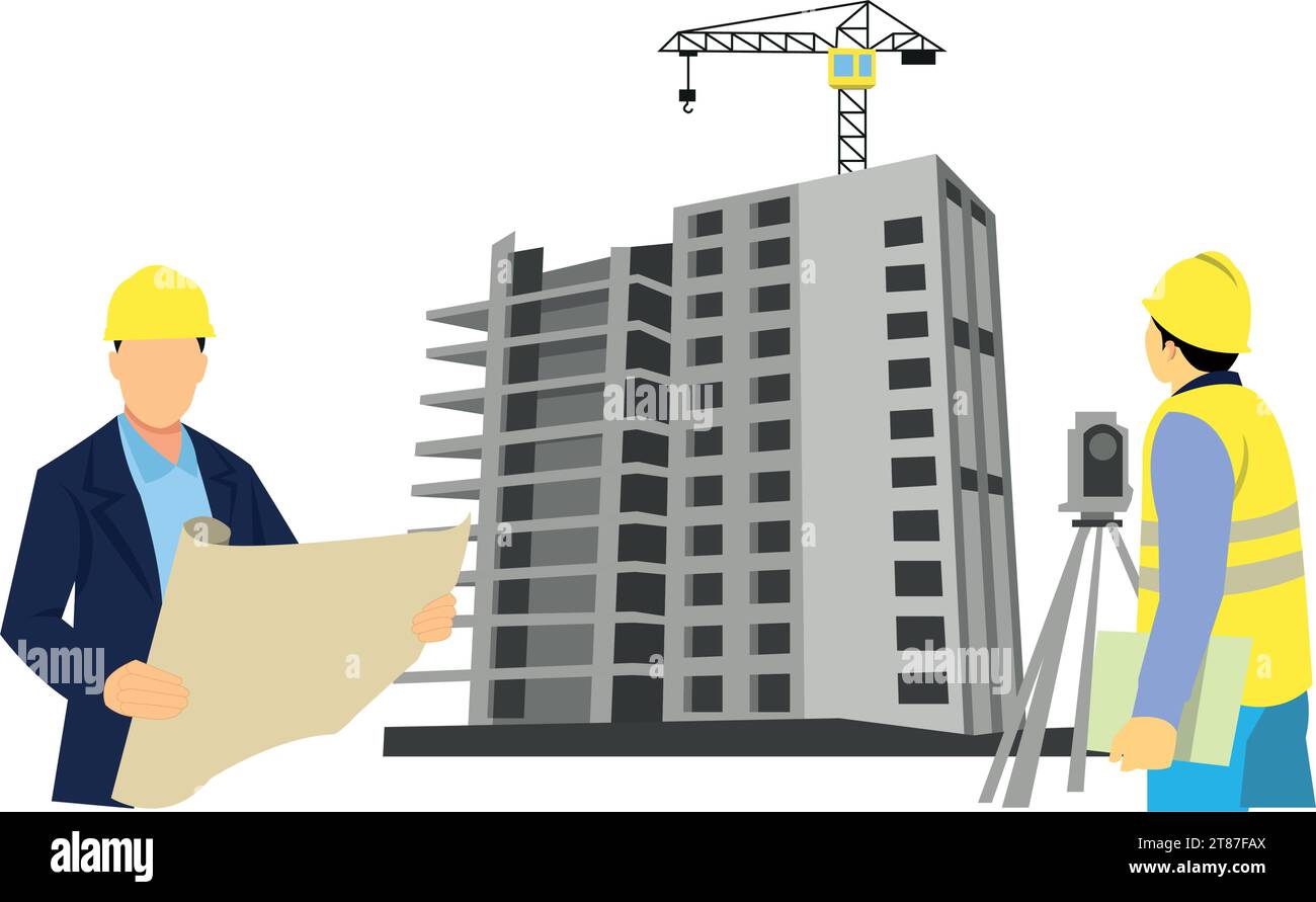 Smart civil architect engineer inspecting and working outdoors building ...
