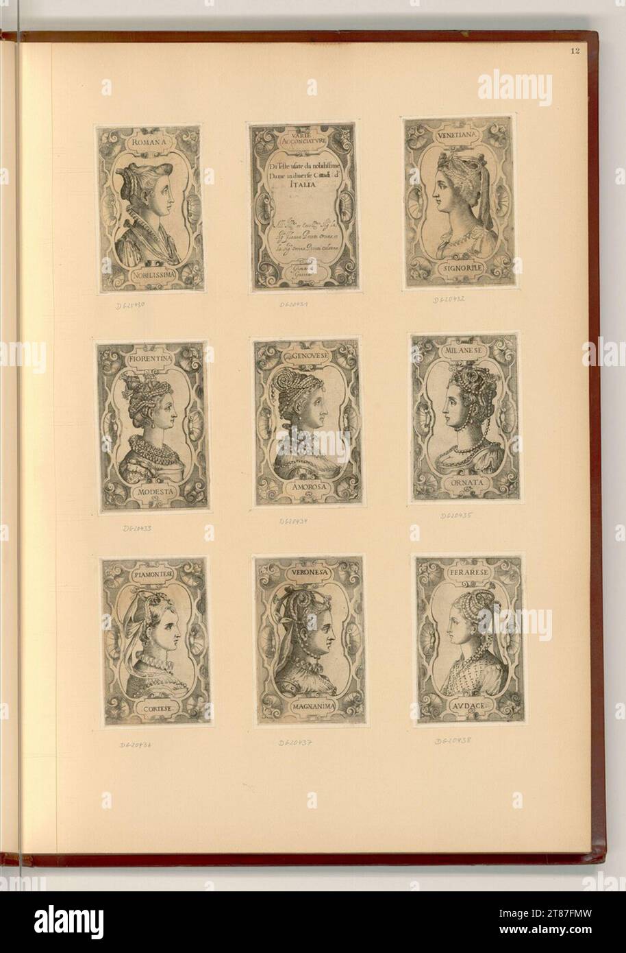 Giovanni Guerra (Engraver) Title leaf, profile heads of Italian women ...