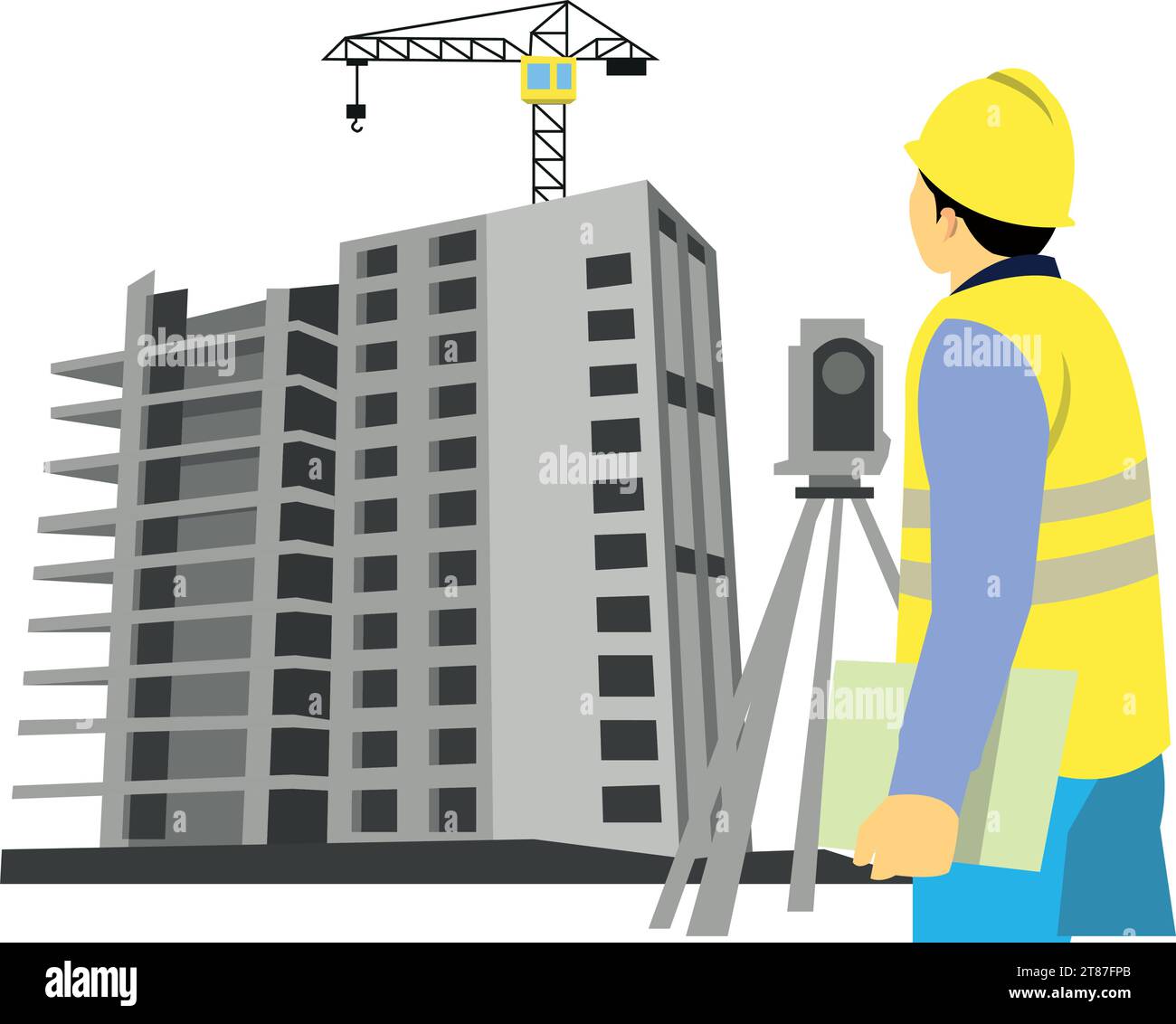 Smart civil architect engineer inspecting and working outdoors building ...