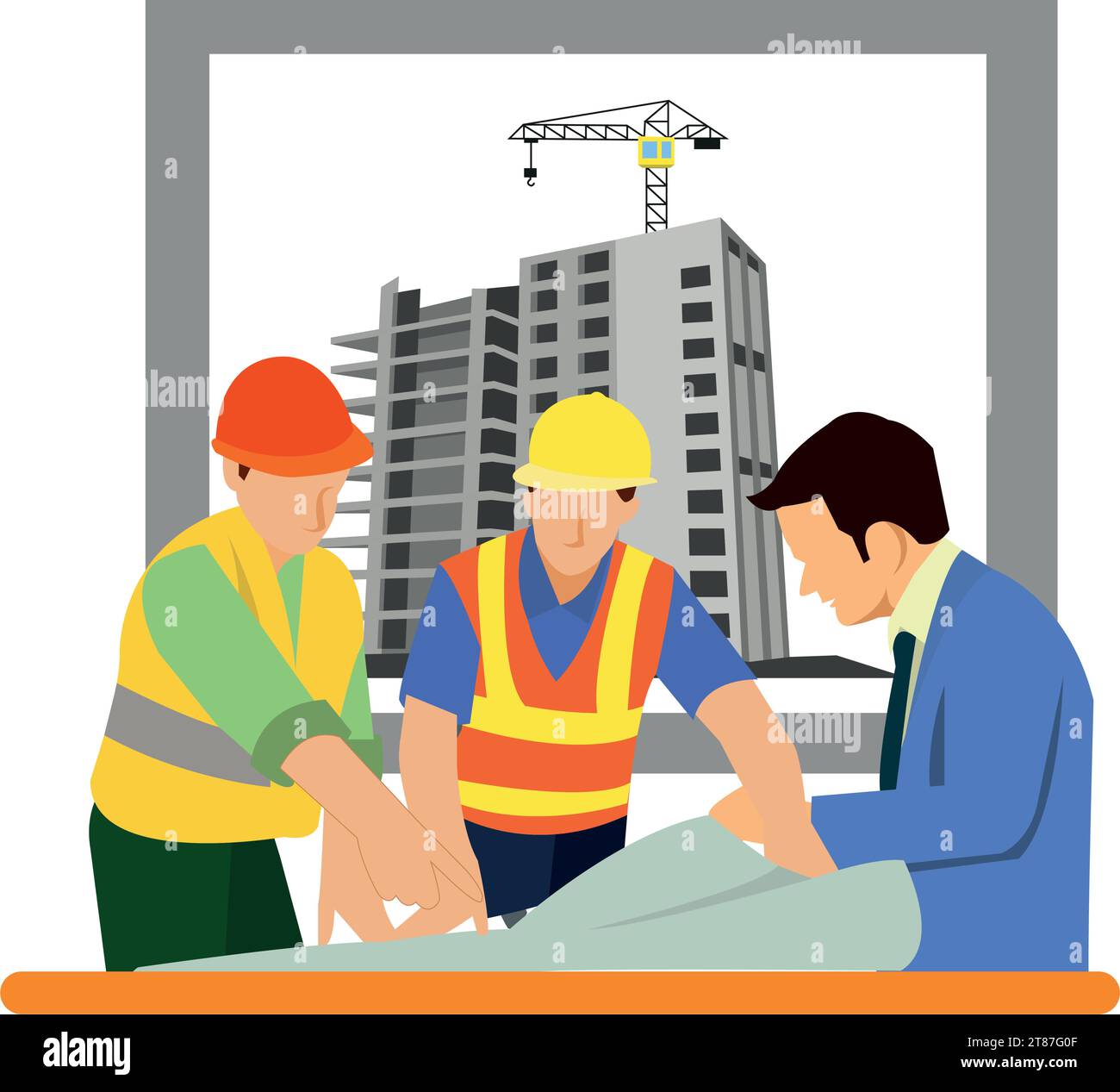 Smart civil architect engineer inspecting and working outdoors building ...