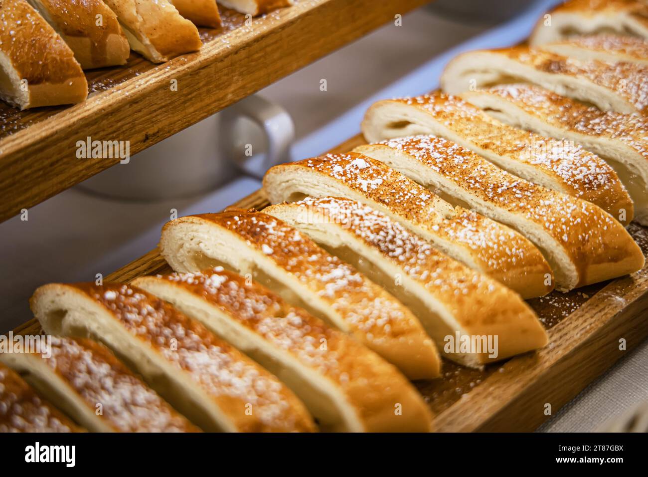 catering buffet food .read on a shelf in a bakery. Shallow depth of ...