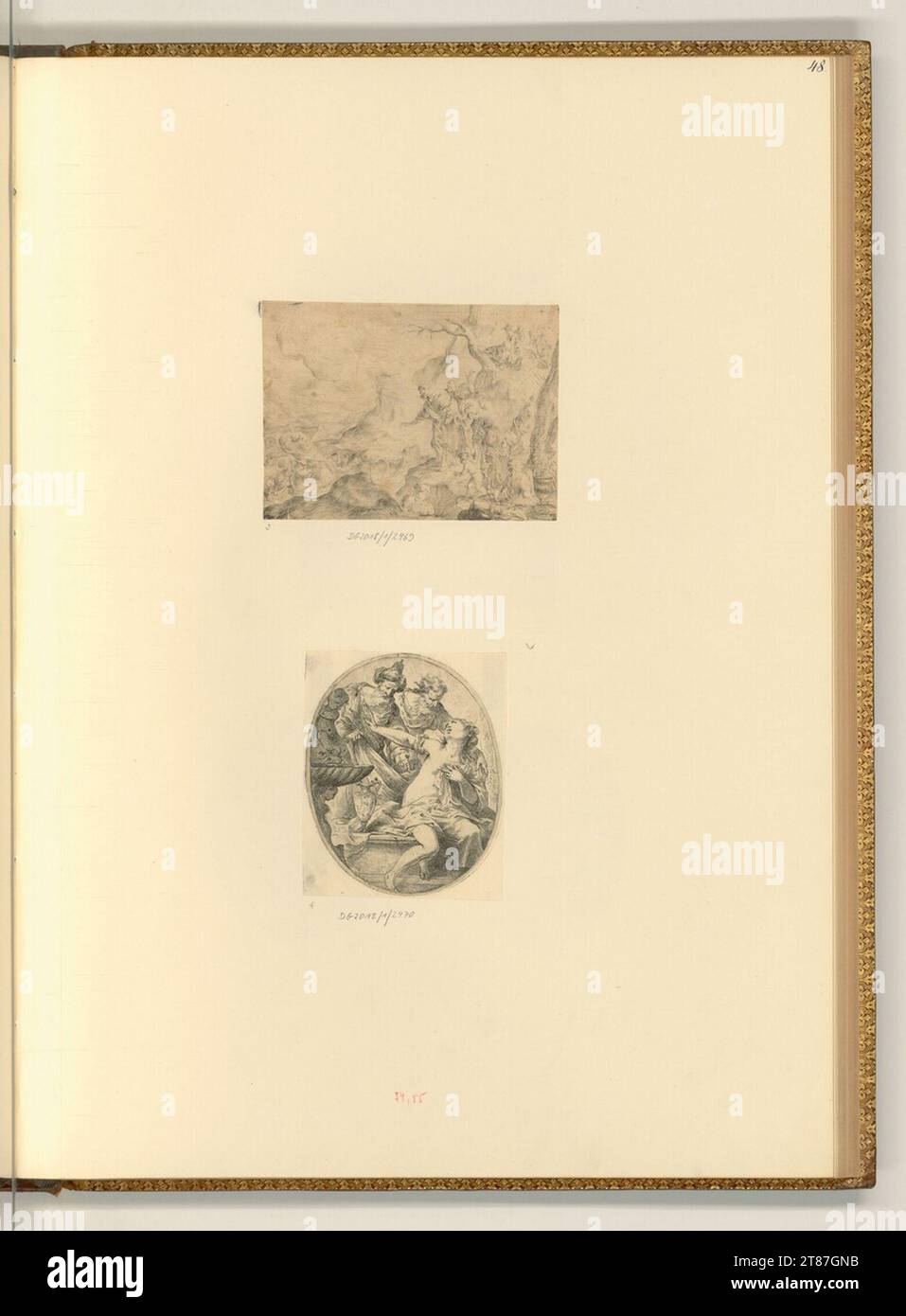 Bartolomeo Biscaino (Engraver) Moses shares the Red Sea; Susanna in the ...