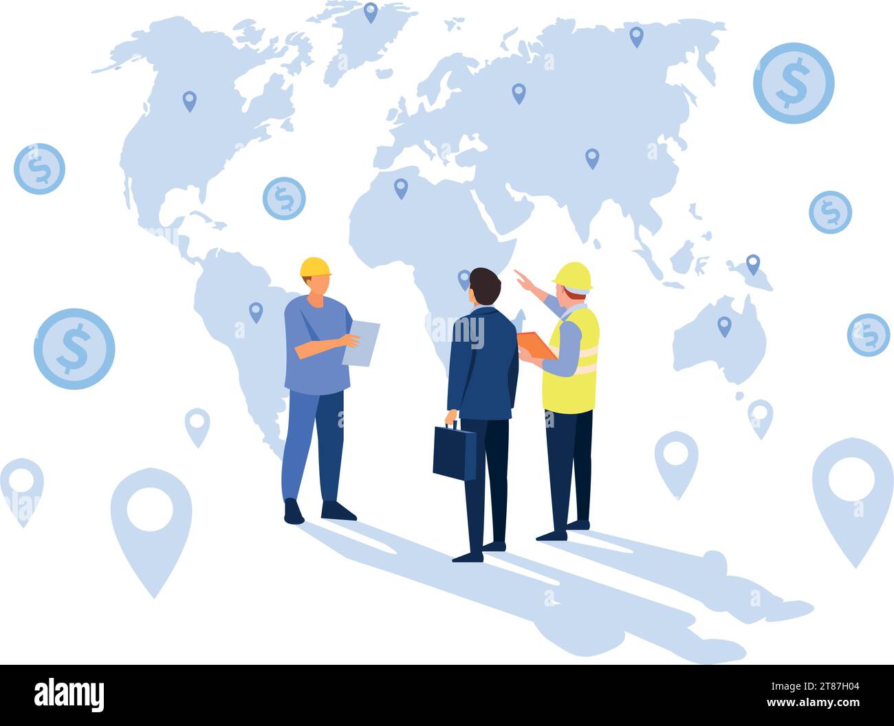 Smart civil architect engineer inspecting and working outdoors building ...