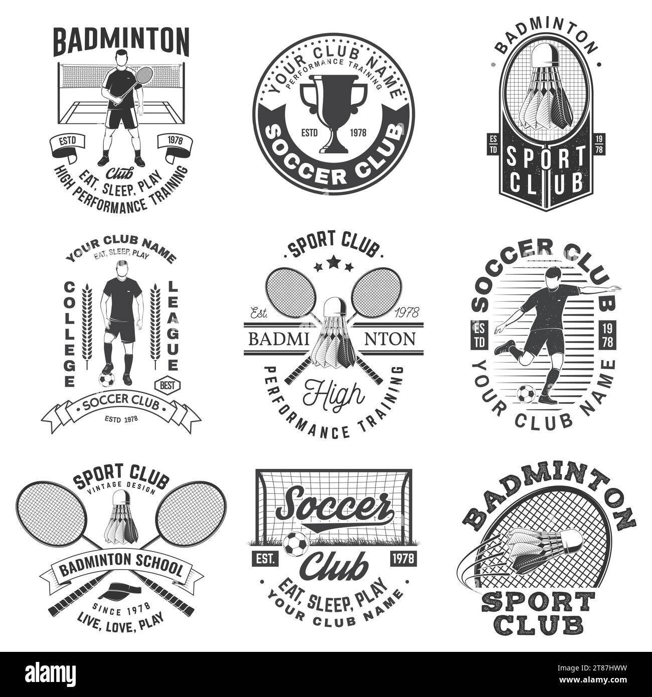 Set of badminton and soccer sport club badge design. Vector. Vintage ...