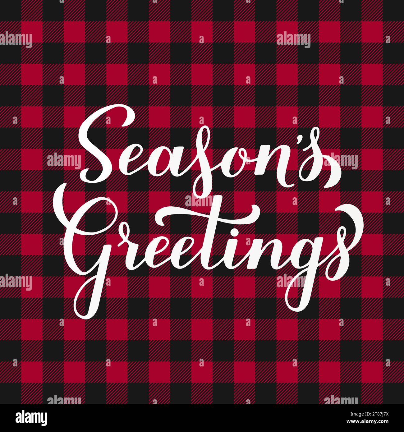 Seasons Greetings calligraphy hand lettering on red buffalo plaid ...
