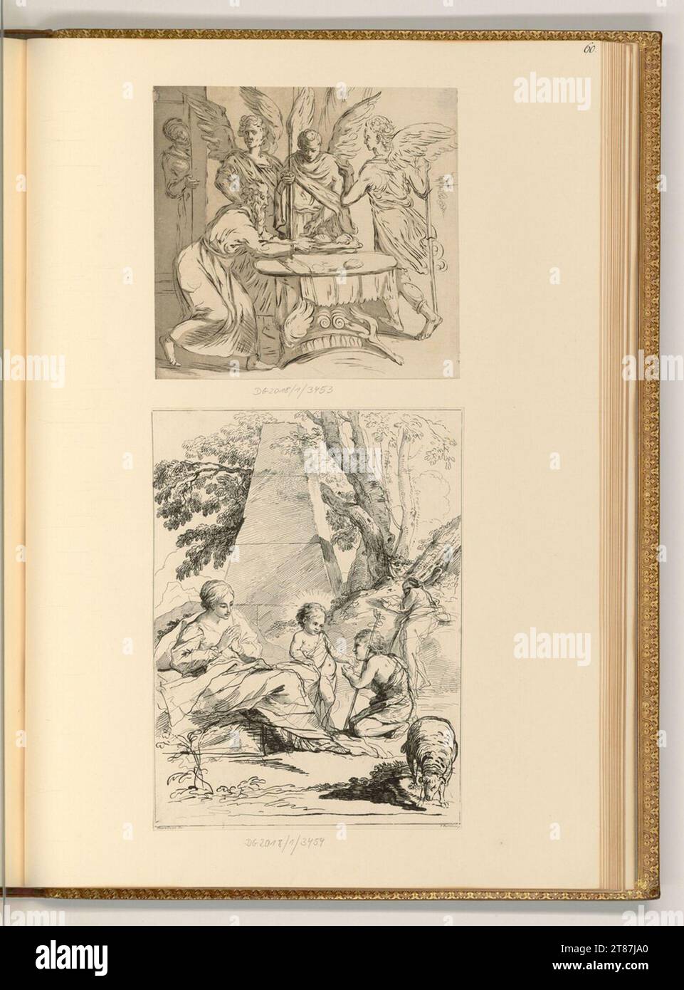 unbestimmt (Engraver) Abraham with three angels; Maria with the child ...