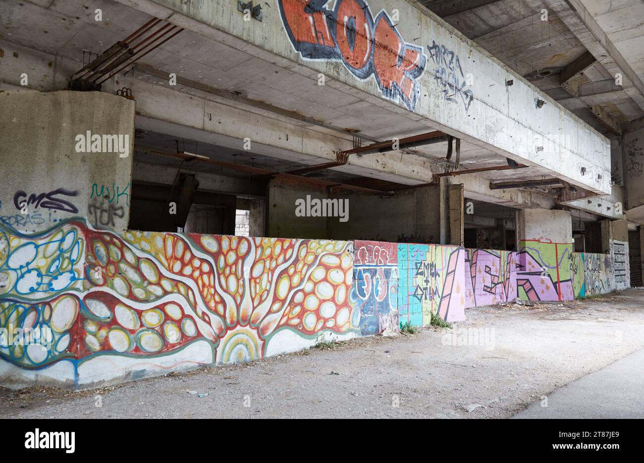 Graffiti painted along the former Sniper Tower in western Mostar ...