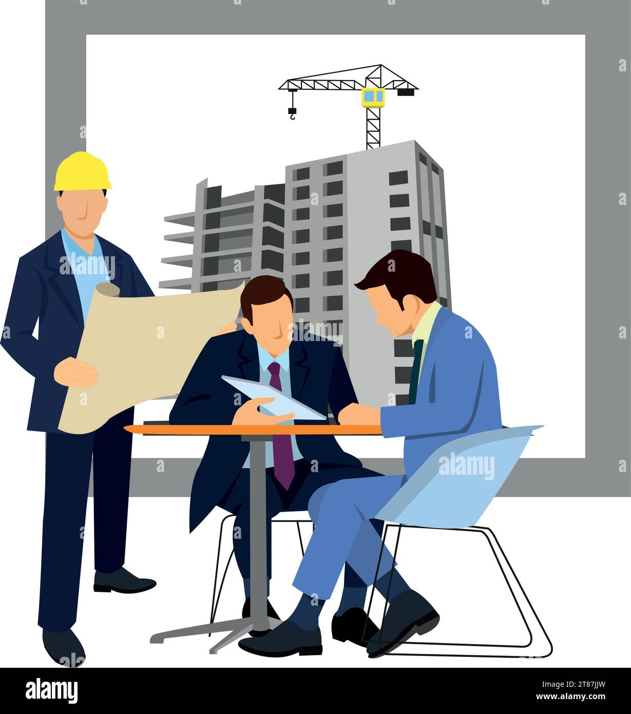 Smart civil architect engineer inspecting and working outdoors building ...