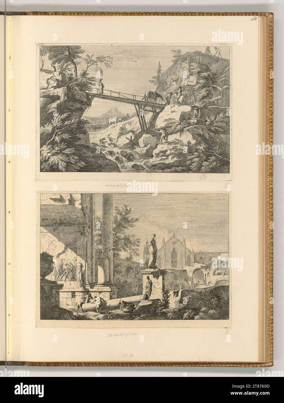 Davide Antonio Fossati (Engraver) Wooden bridge over a river; Ruin ...