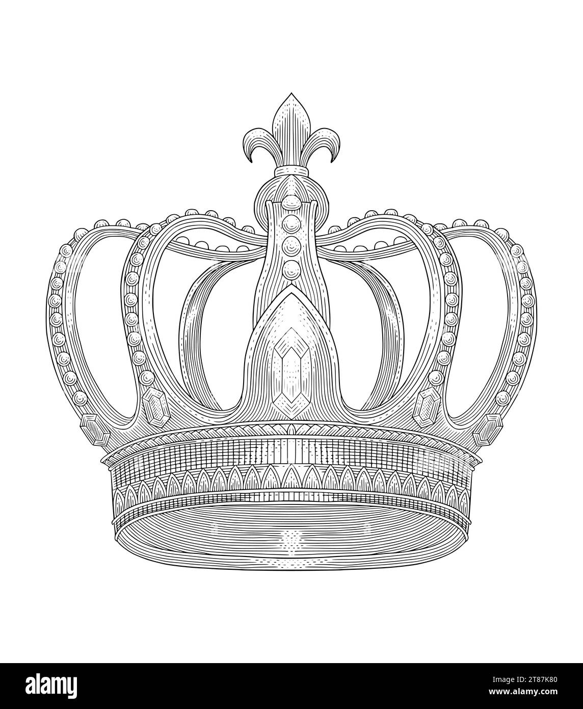 royal crown, king. Vintage engraving drawing style illustraion Stock ...