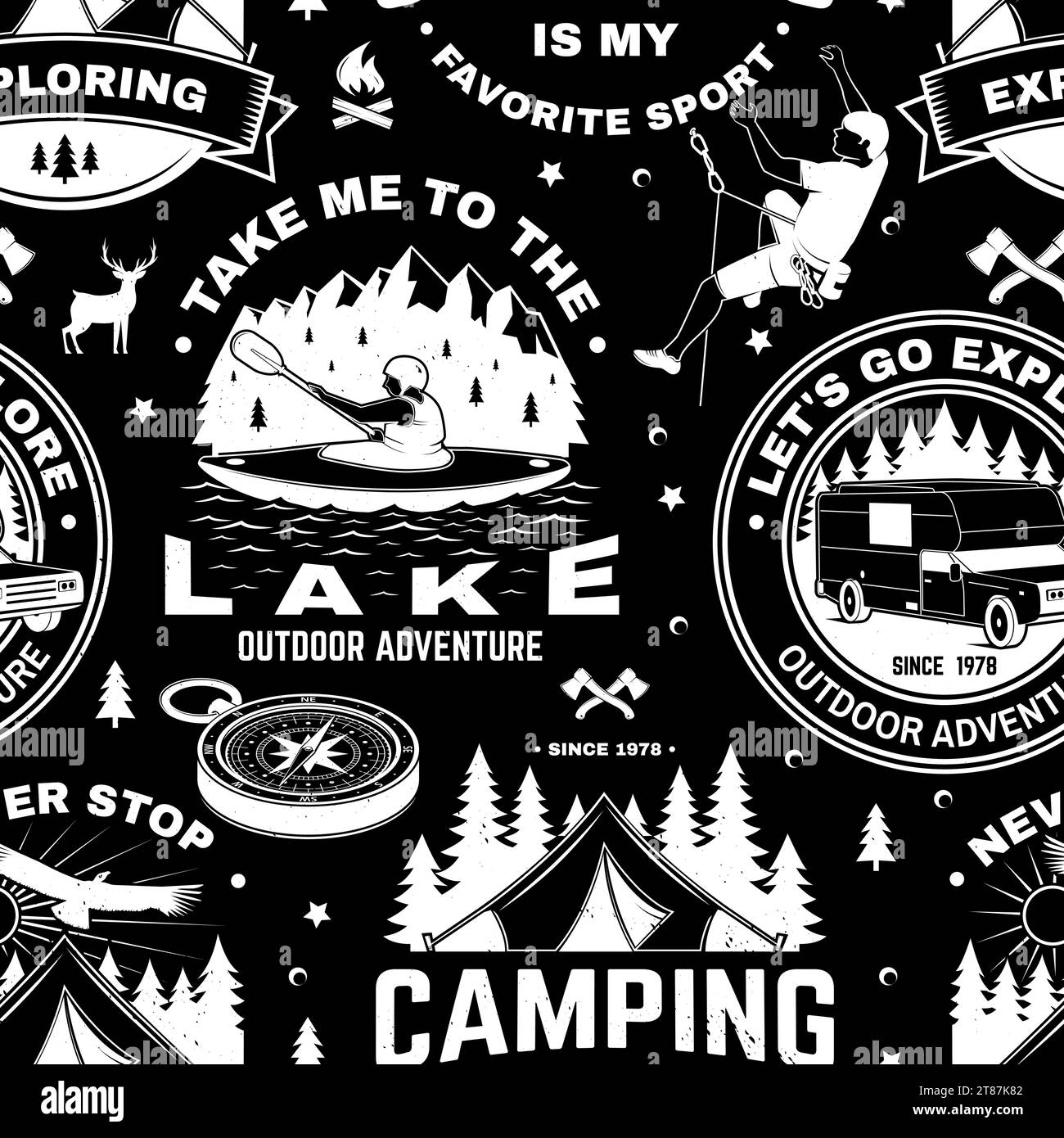 Outdoor adventure seamless pattern, background. Vector illustration ...