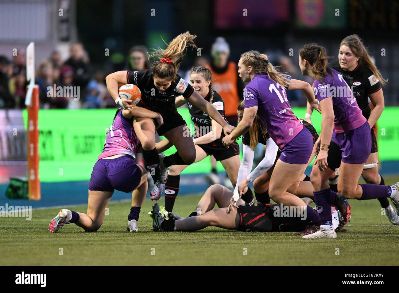 Sydney Gregson of Saracens Women with the ball during the Womens ...