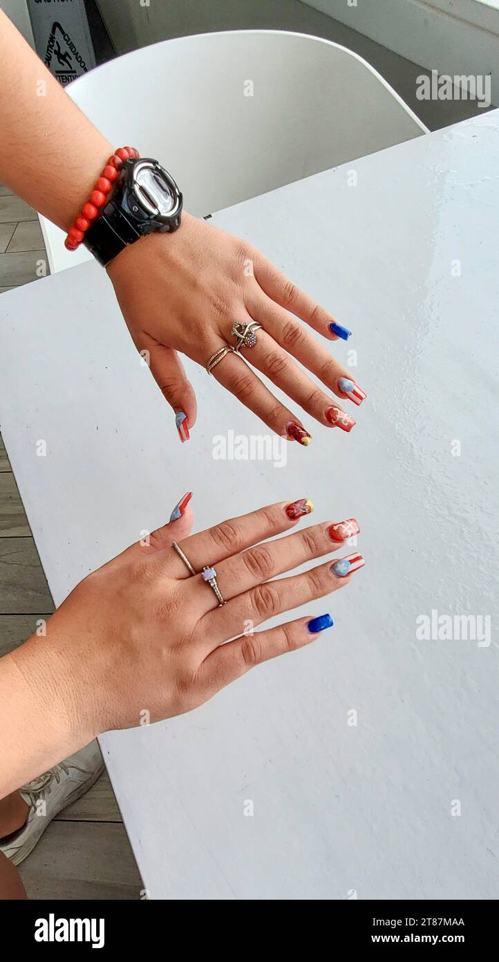Creative patterns in nail polish including the Puerto Rico flag Stock ...