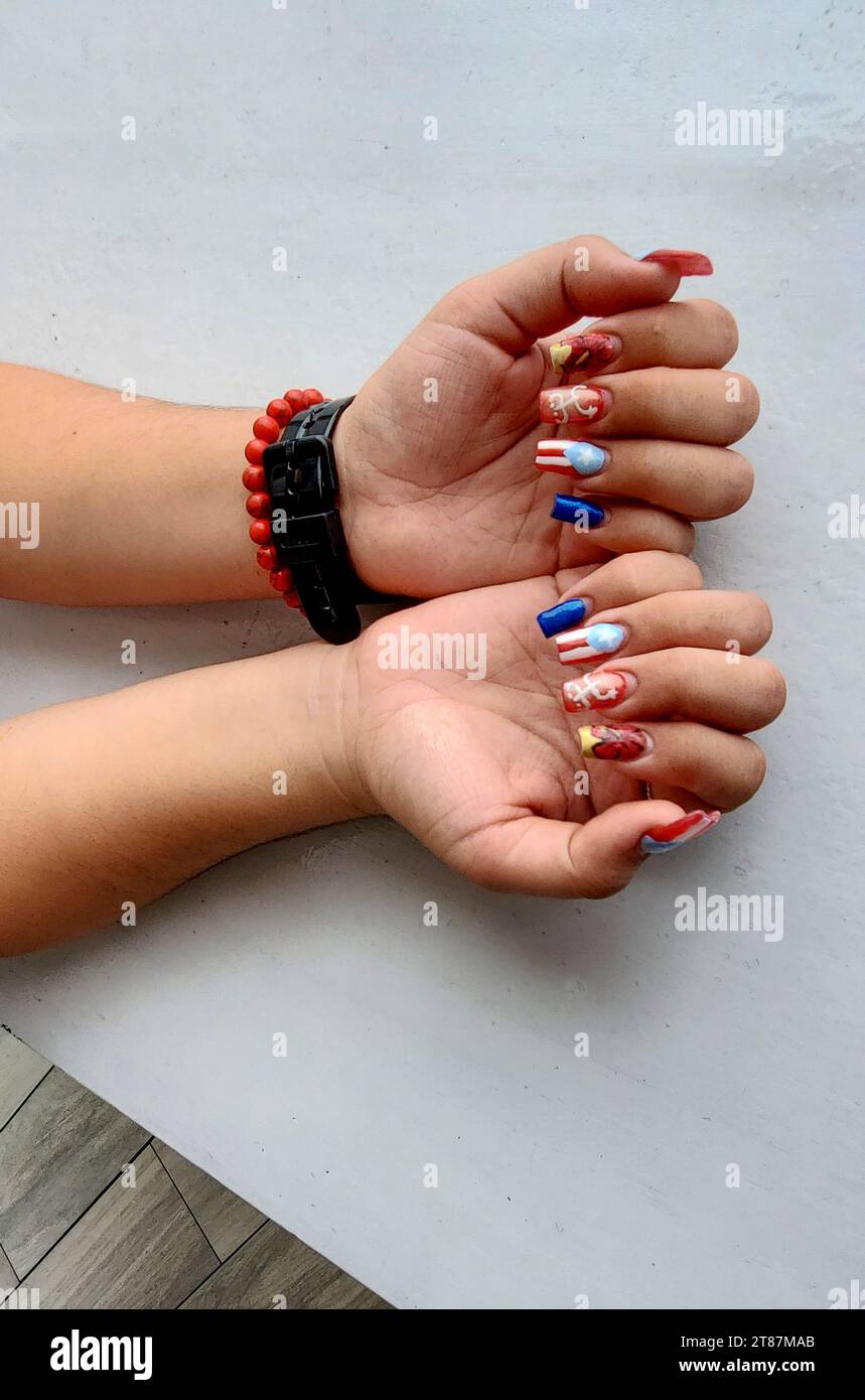 Creative patterns in nail polish including the Puerto Rico flag Stock ...