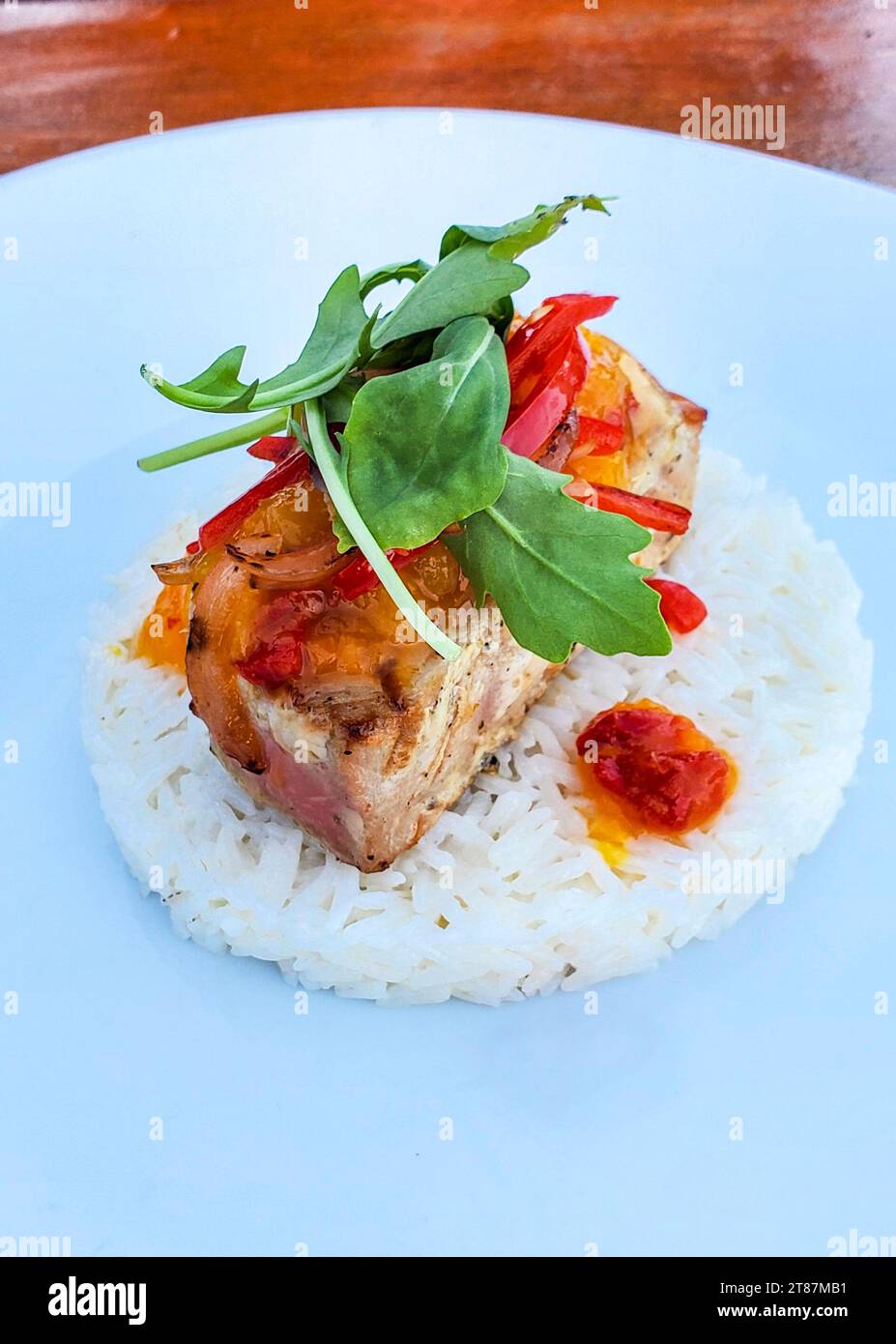 Fresh dorado (fish) with leche de tigre (lime and chile marinade Stock ...