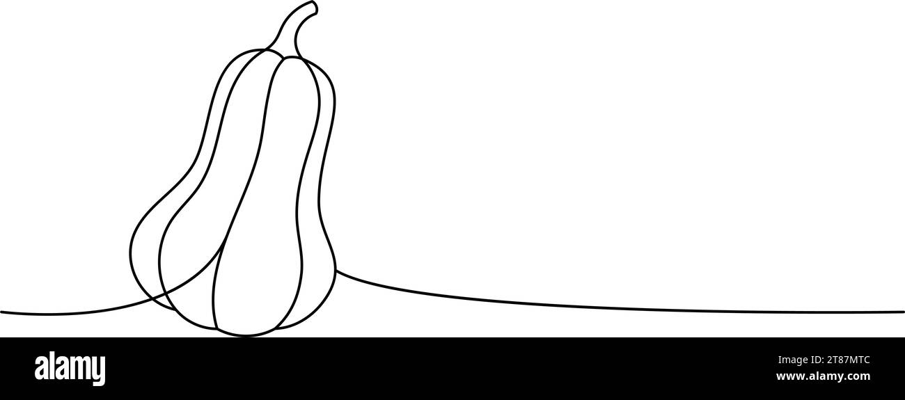 Pumpkin, autumn vegetable one line continuous drawing. Halloween ...