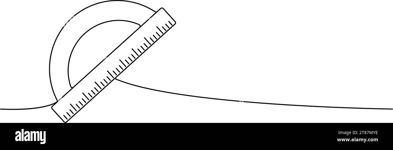 Protractor ruler, measuring tool, school supplies one line continuous ...