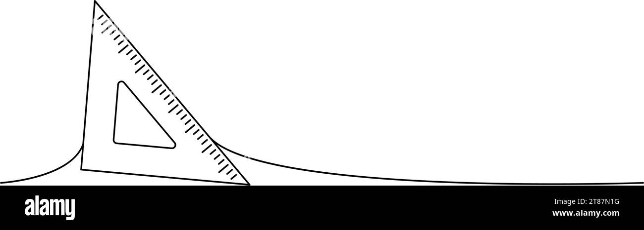 Triangle ruler, measuring tool, school supplies one line continuous ...