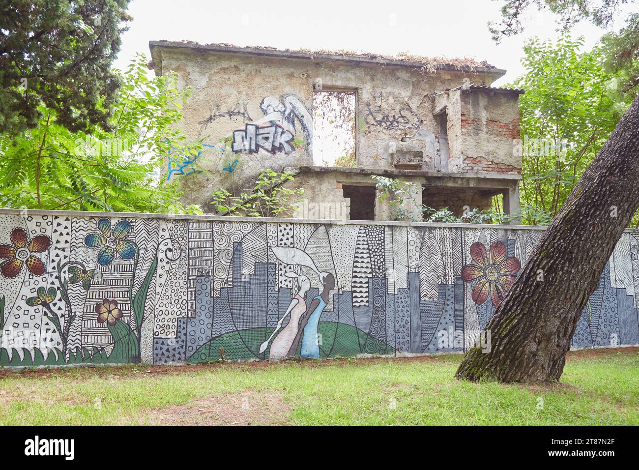 Graffiti painted along the former Sniper Tower in western Mostar ...