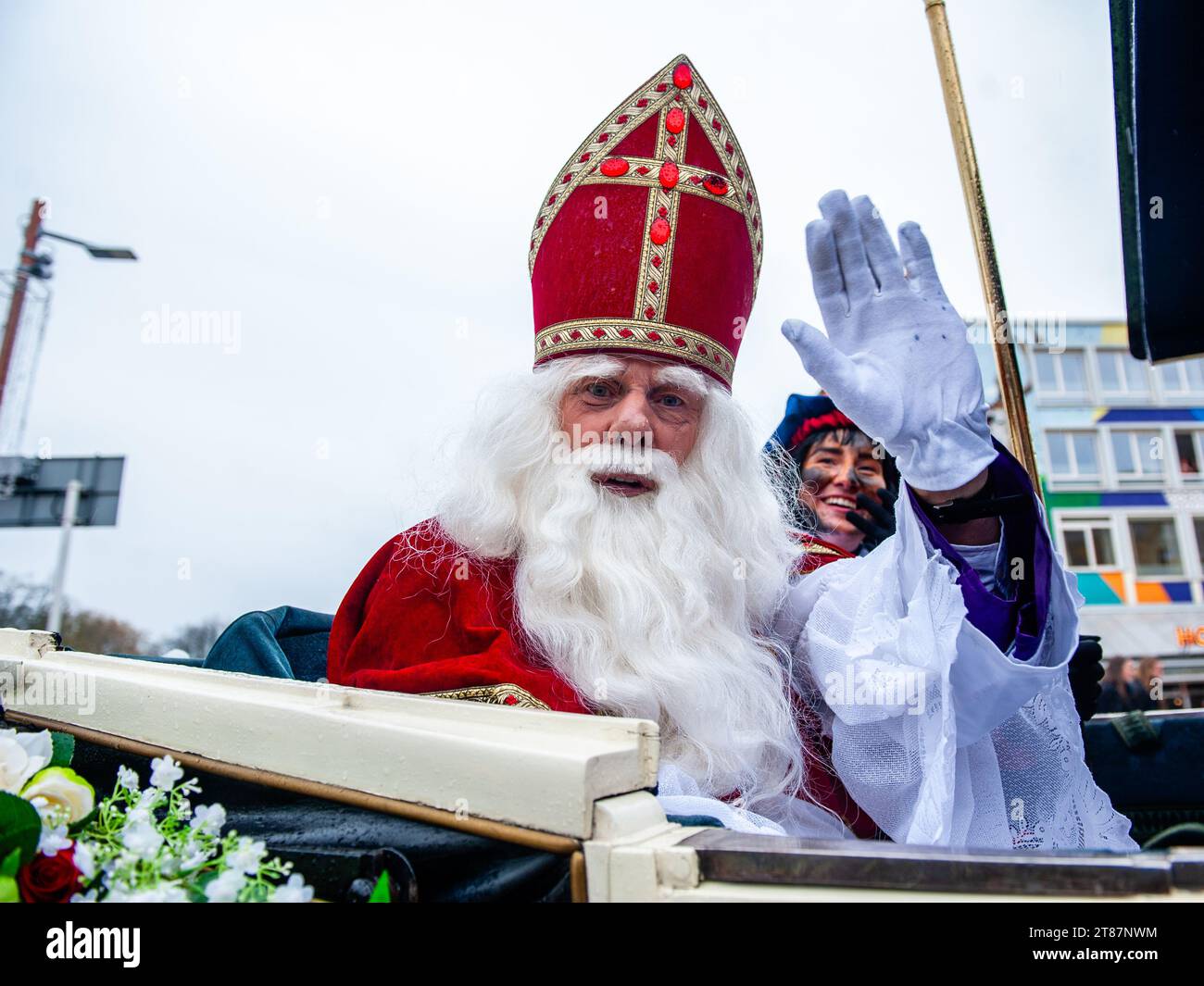 A closer portrait of St. Nicholas cheering the people on the streets ...