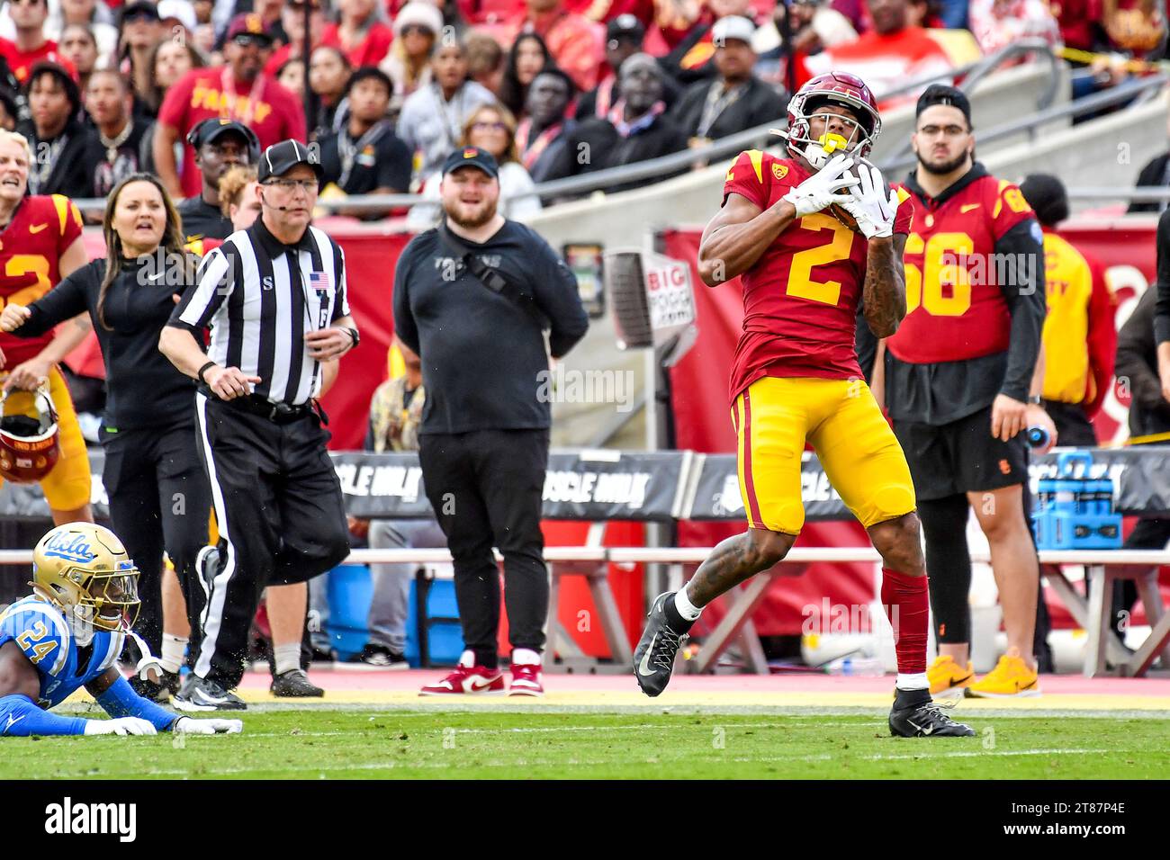 Los Angeles, CA. 18th Nov, 2023. USC Trojans wide receiver Brenden Rice ...