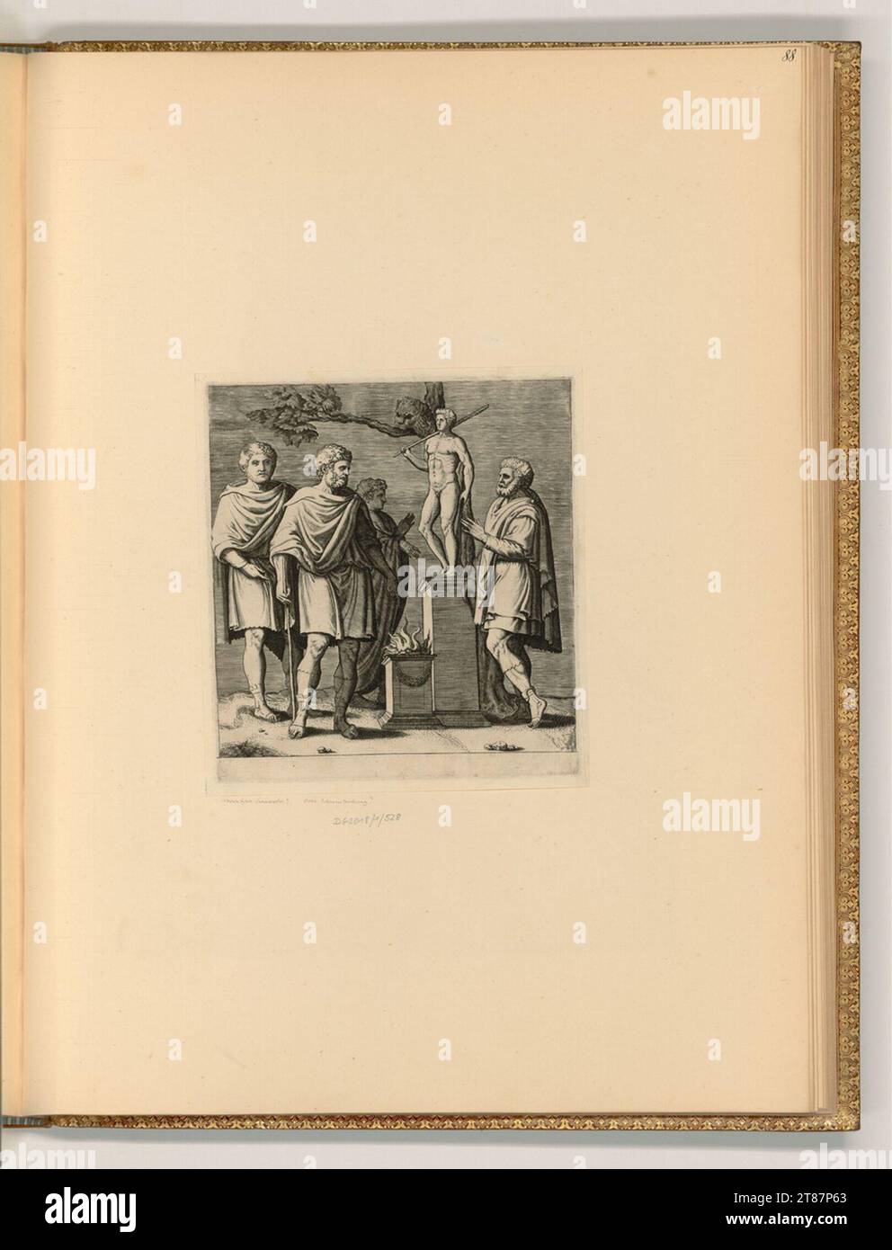 unbestimmt (Engraver) Antique fire altar in front of a statue ...