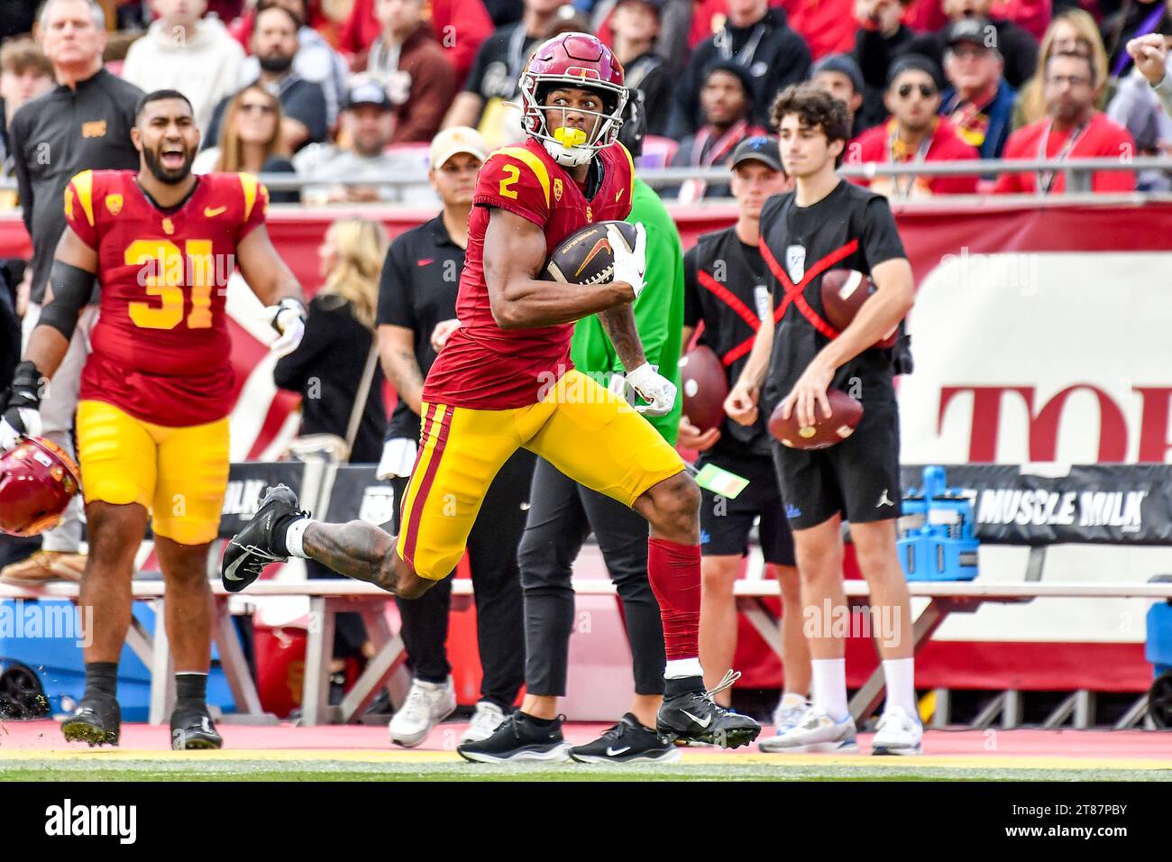 Los Angeles, CA. 18th Nov, 2023. USC Trojans wide receiver Brenden Rice ...