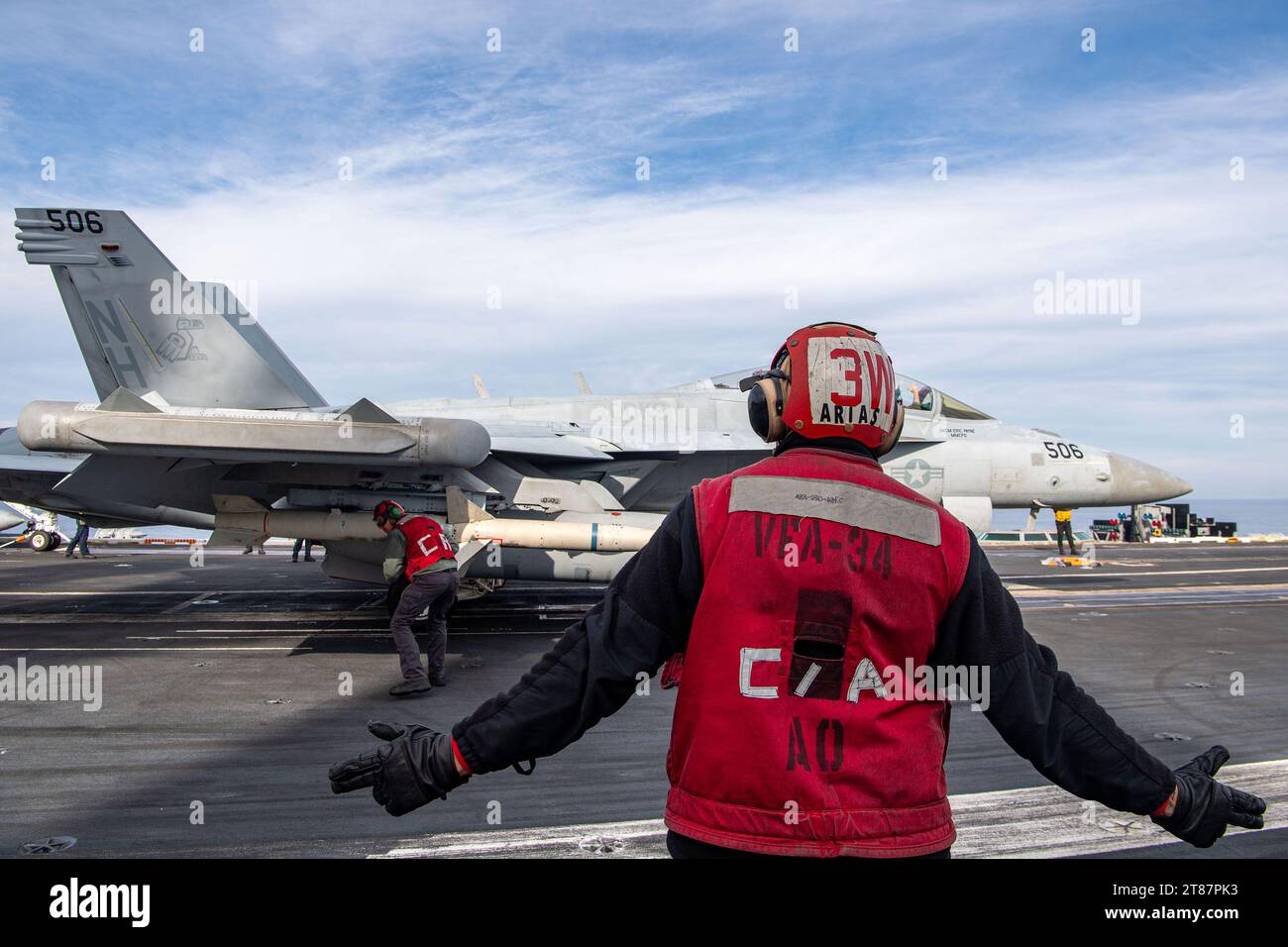 PACIFIC OCEAN (Nov. 13, 2023) U.S. Sailors prepare an F/A-18F Super ...