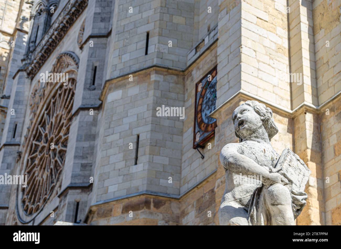 Architectural detail, stone statue decorating the facade of the Gothic ...