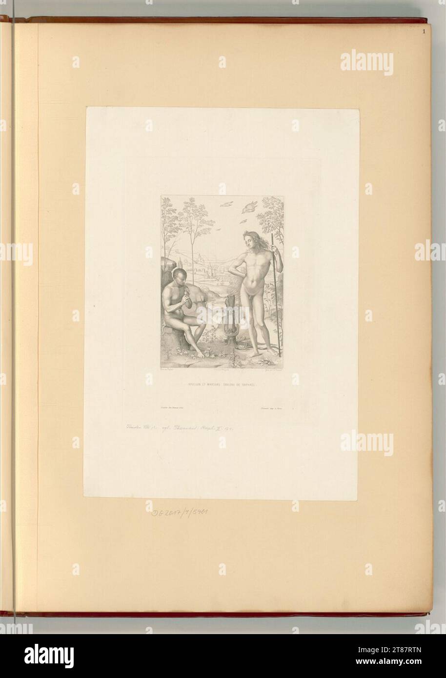 Charles Victor Normand (Engraver) Apollon and Marsyas. etching around ...