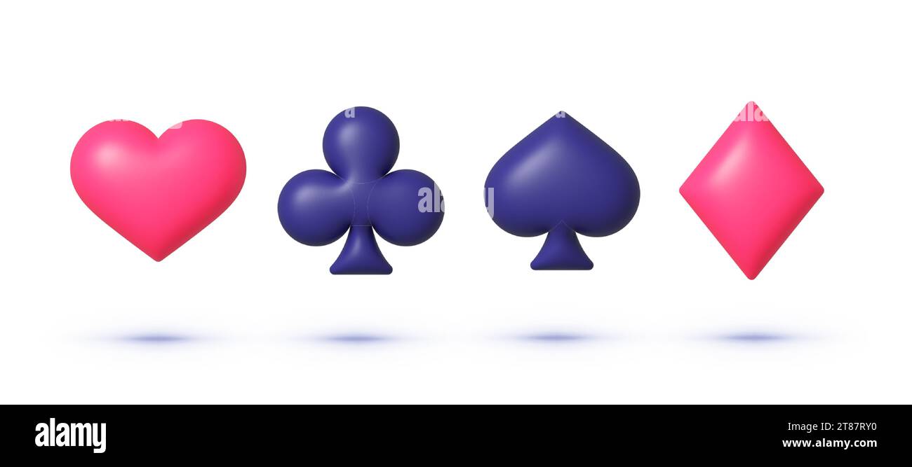 Playing cards symbols 3d on white background. Poker heart ace spade ...
