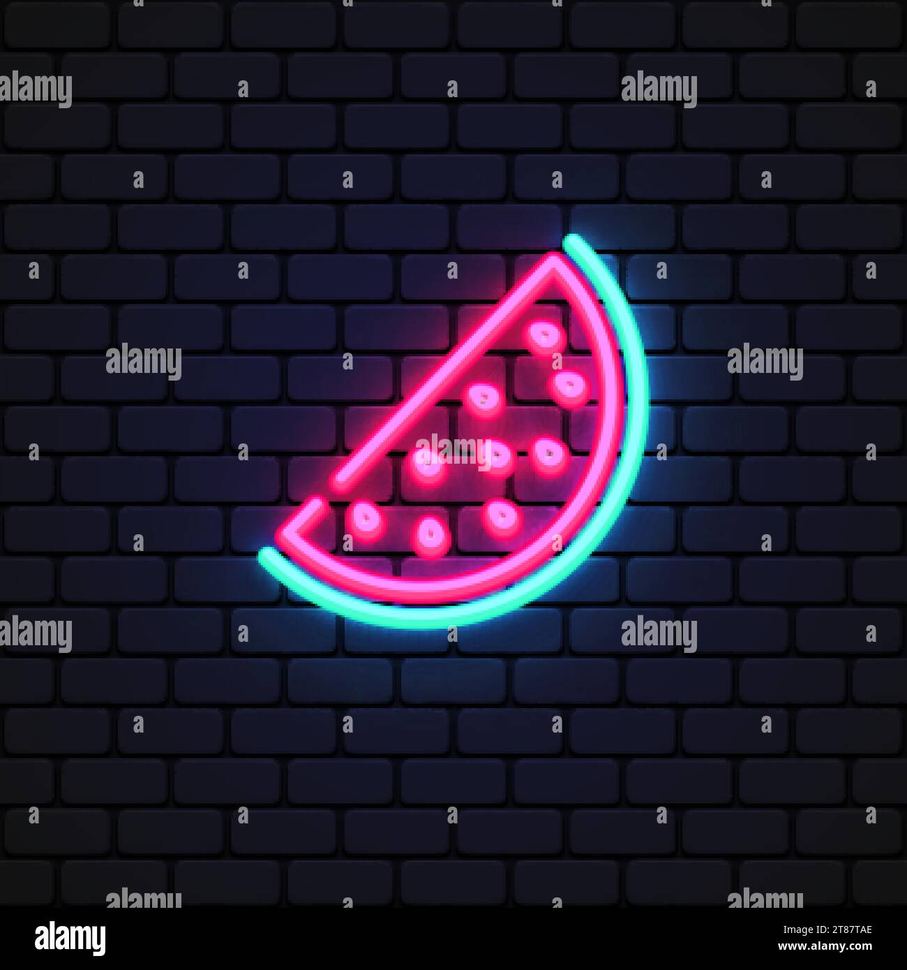 Watermelon neon in retro style on light background. Vector illustration ...