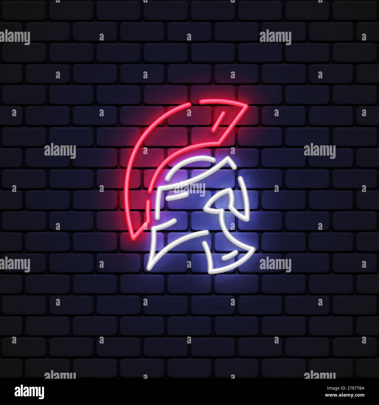 Vintage line art icon with colorful helmet neon on light background ...