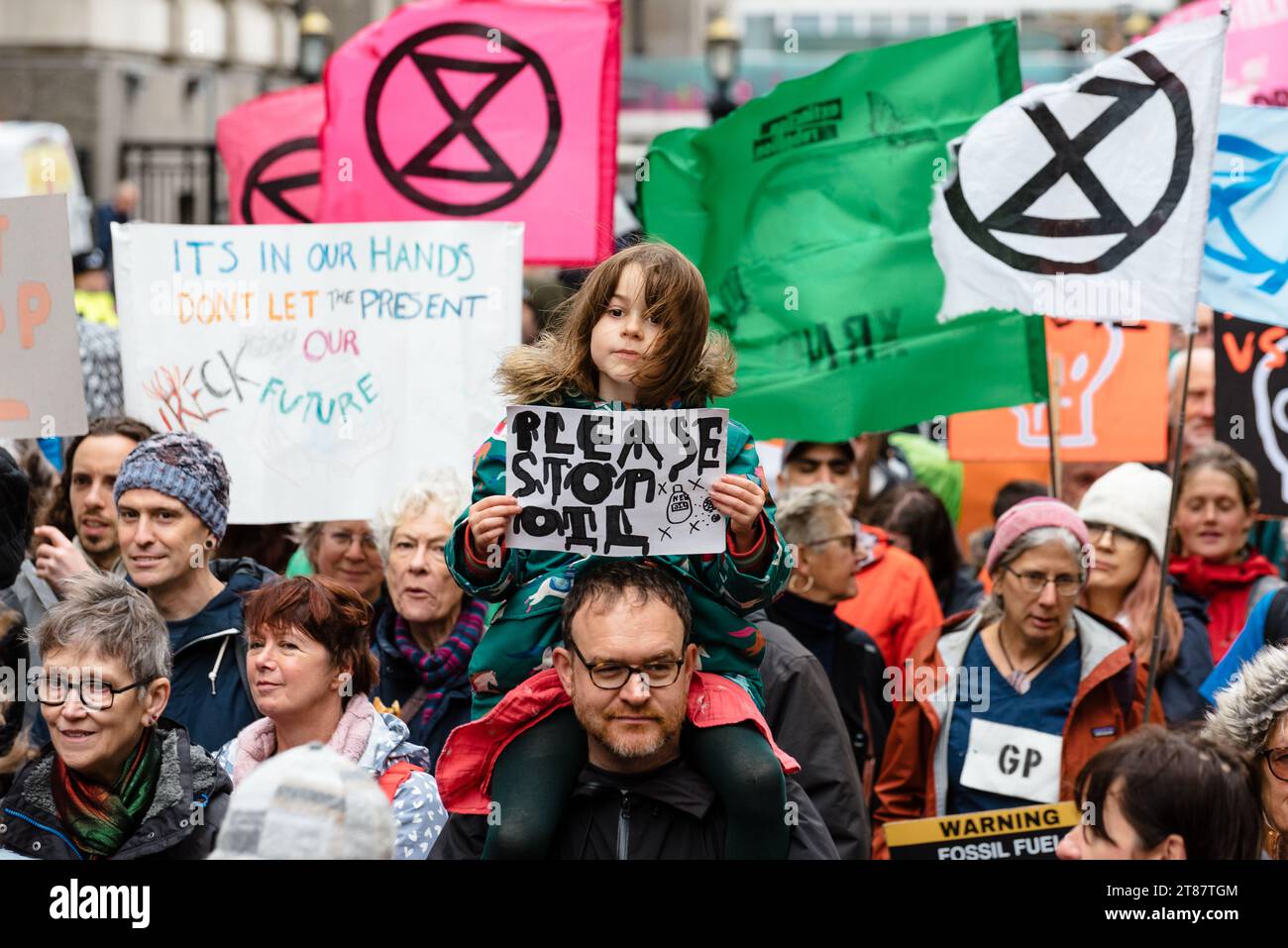 London, UK. 18 November 2023. Just Stop Oil activists march in London ...