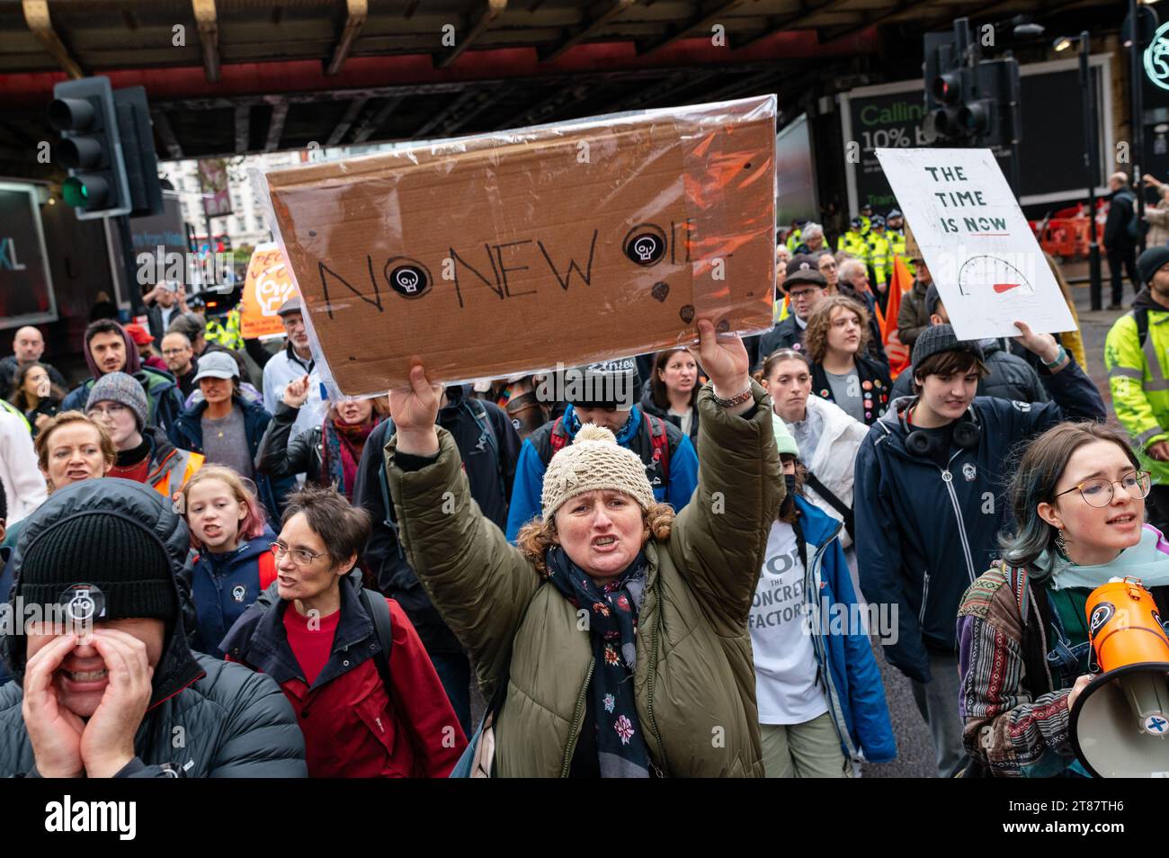 London, UK. 18 November 2023. Just Stop Oil activists march in London ...