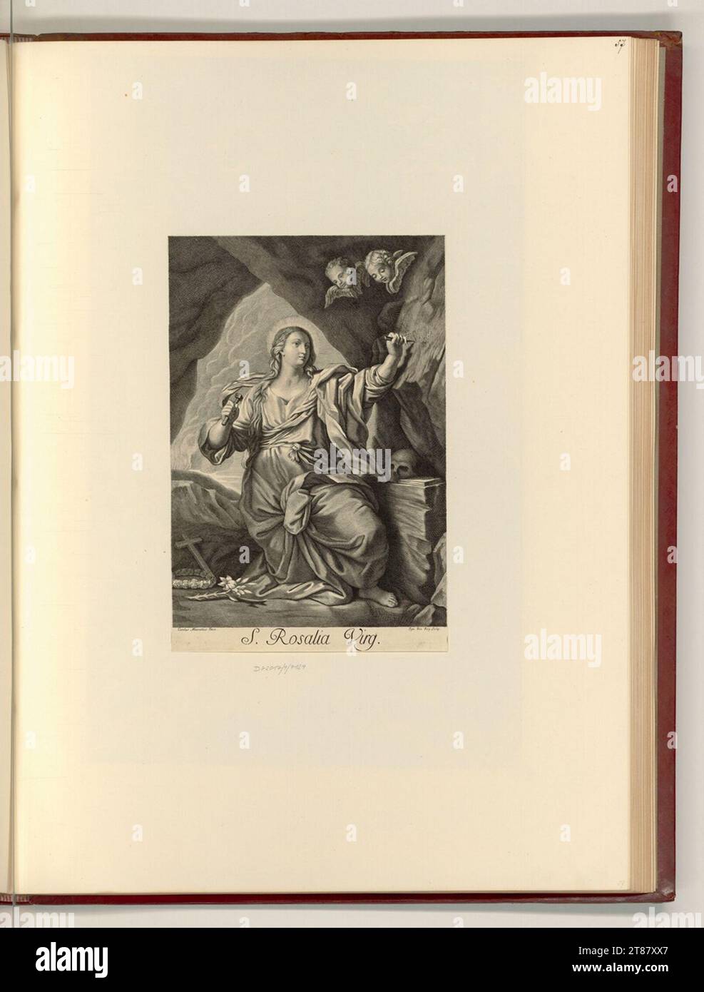 Ignaz van Roy (Engraver) St. Rosalia in the rock cave. Copper engraving ...