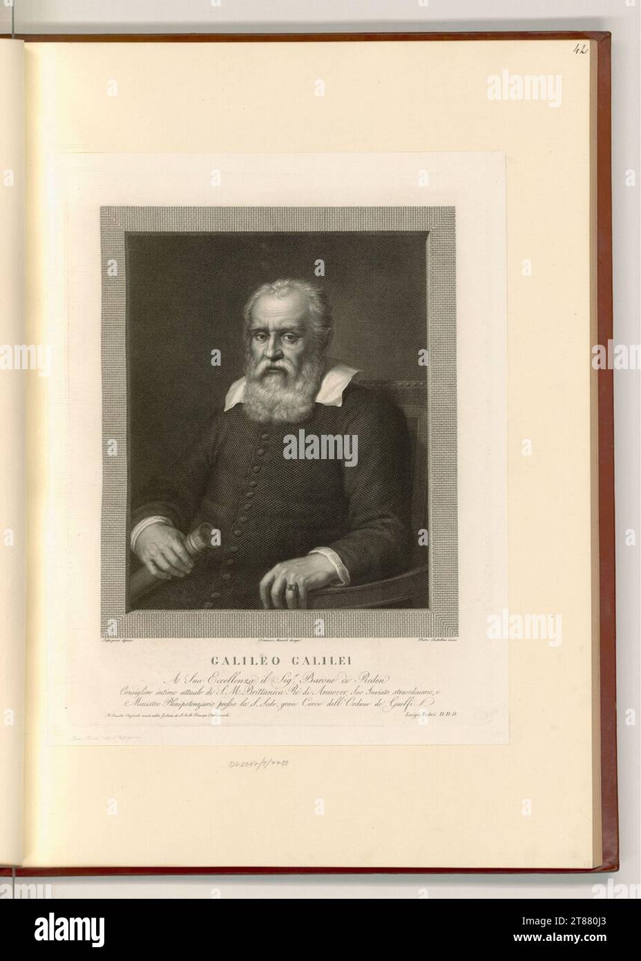 Pietro Bettelini (Engraver) Portrait Galileo Galilei. Copper engraving print 1680-1829 , 1680/ ...