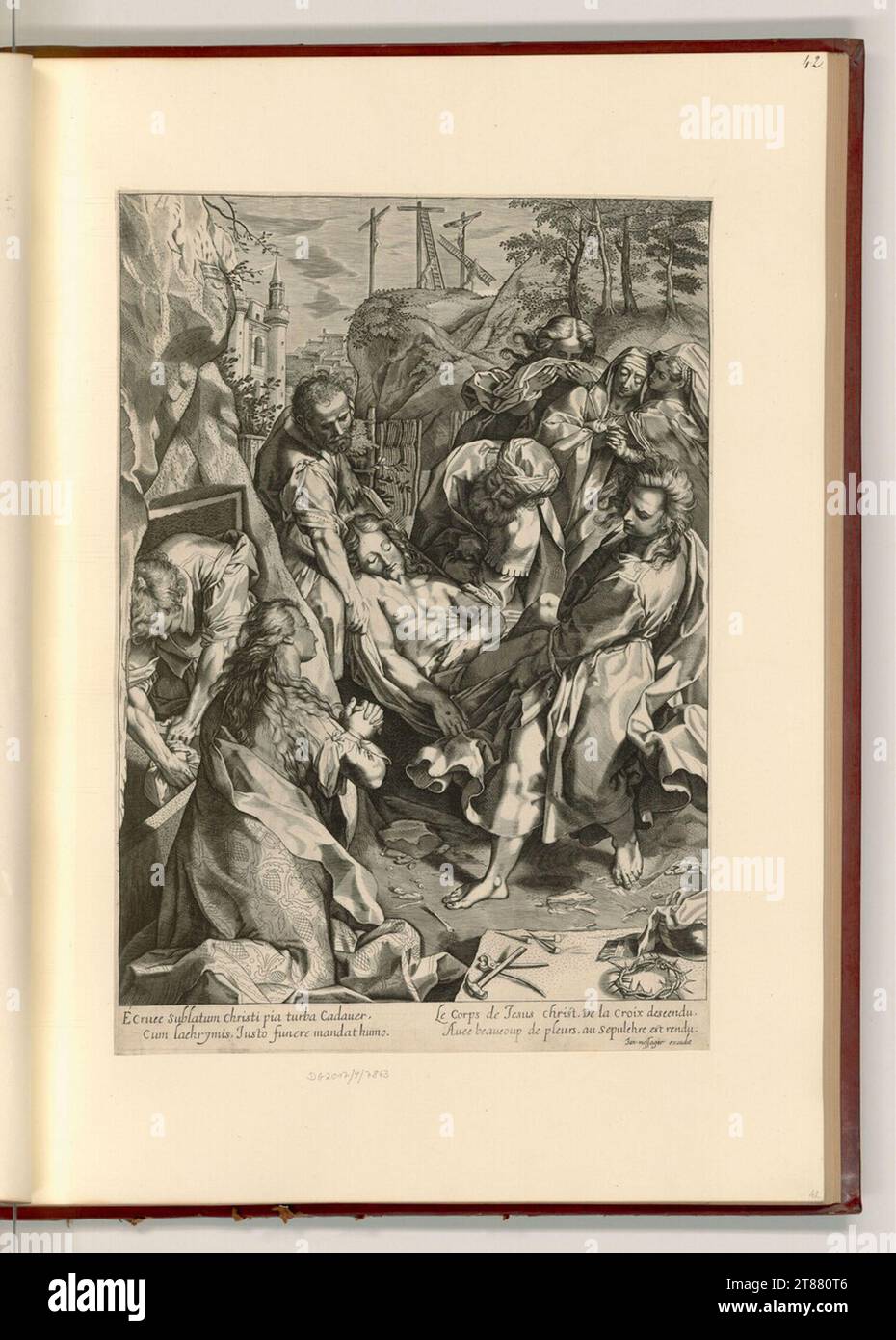Jean Messager (Engraver) The burial of Christ. Copper engraving print ...