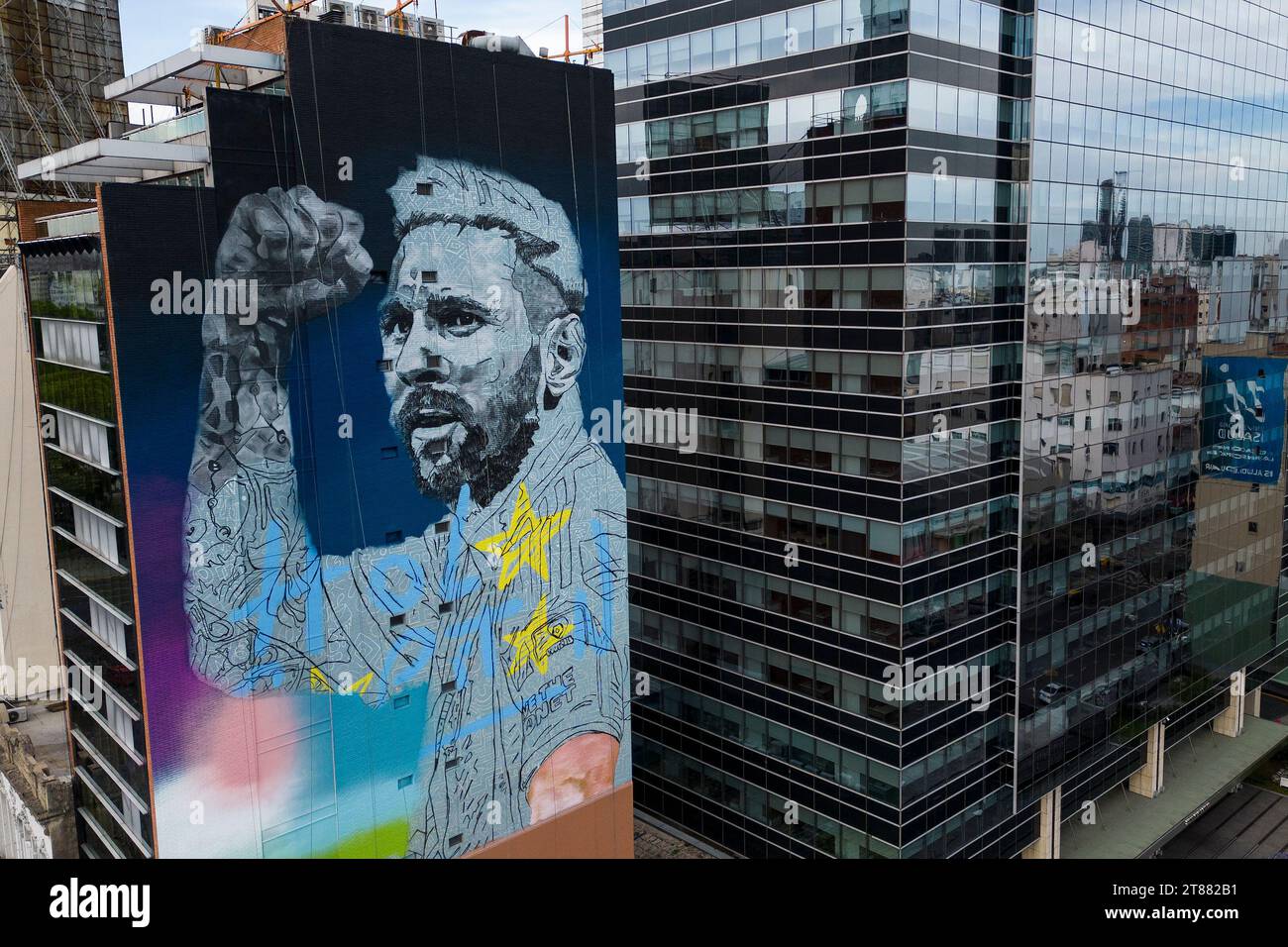 A mural depicting soccer legend Lionel Messi, by artist Martin Ron ...