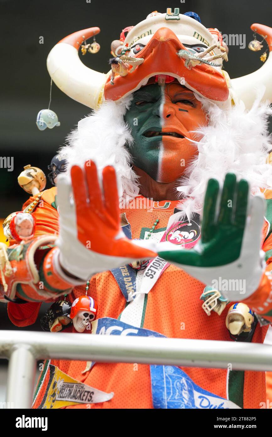 Miami Gardens, United States. 18th Nov, 2023. Miami Hurricanes fan ...