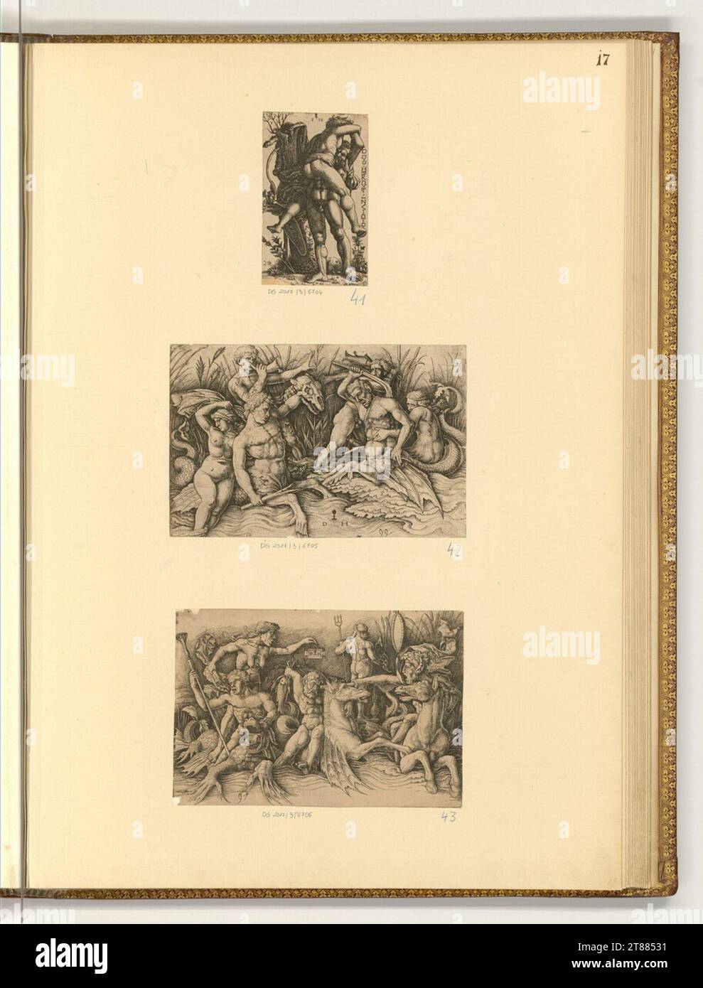Hieronymus Hopfer Hercules and Antaios; Fighting tritons. etching 1501 ...